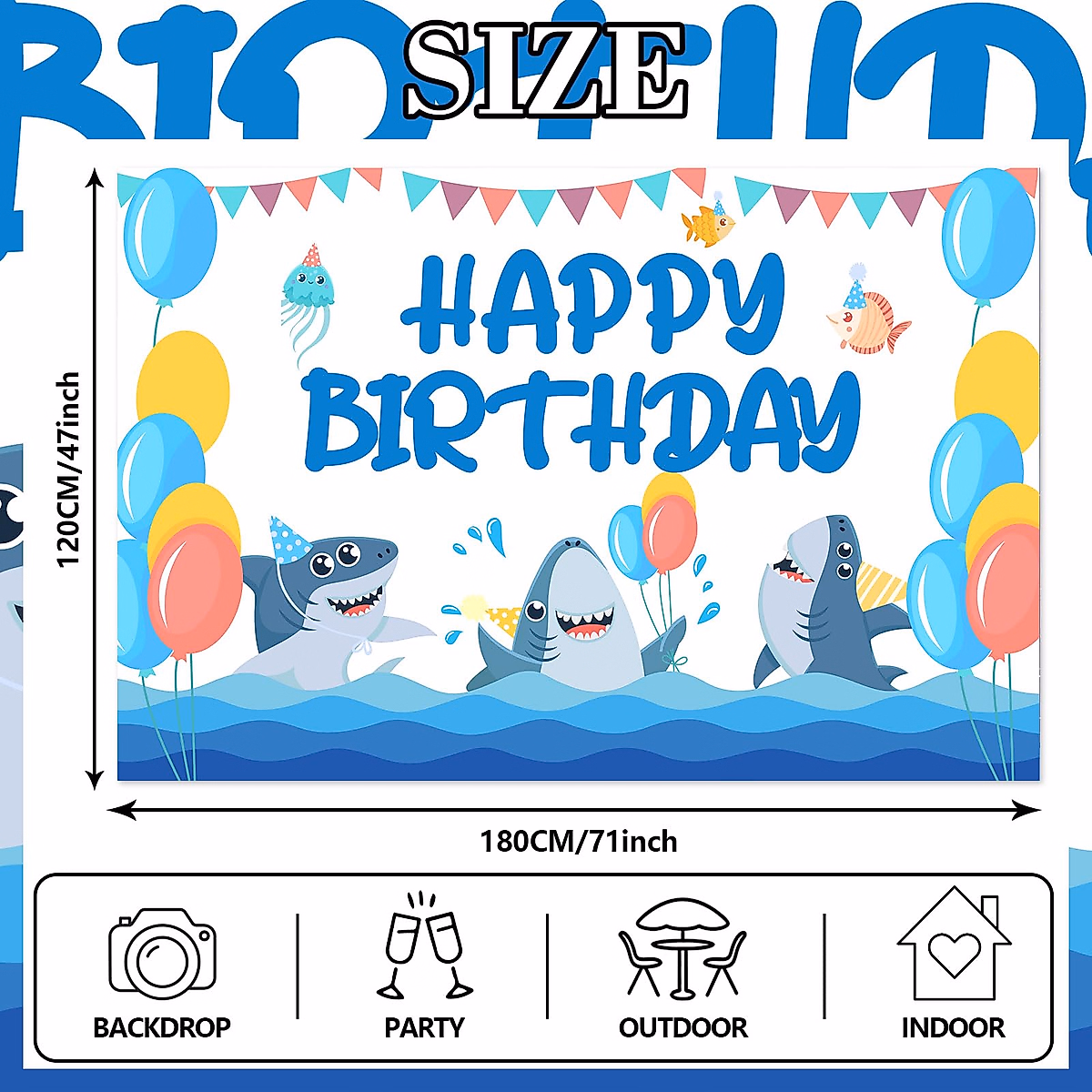 Shark Party Decorations Happy Birthday Banner Shark Party Supplies Animal Fish Shark Themed Under The Sea Decor for Baby Shower Boys 1st Birthday Party Decorations Backdrop Favors Photo Booth Props