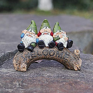 Gnome Garden Decor, Fairy Garden Welcome Sign Statues Whimsical Gnomes Sculptures for Yard Patio Outside Home