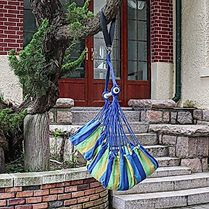 Highwild Hammock Chair Hanging Rope Swing - Max 500 Lbs - Steel Spreader Bar with Anti-Slip Rings - for Any Indoor or Outdoor Spaces (Blue Striped)
