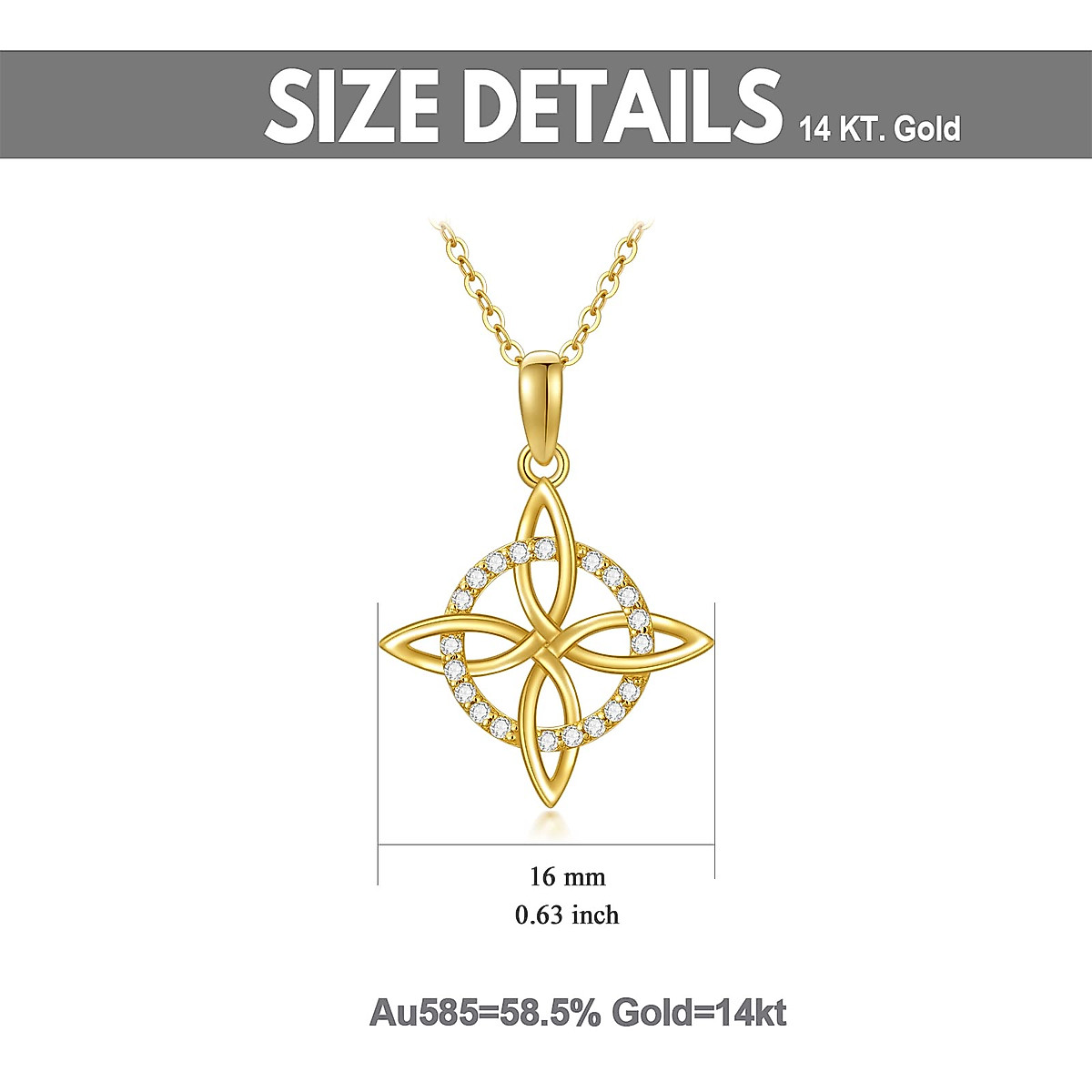 SISGEM Solid 14K Gold Celtic Cross Knot Necklace for Women,Yellow Gold Irish Celtic Knot Pendant Necklaces with Moissanite,Anniversary Birthday Jewelry Gifts for Mom Wife 16''-18''