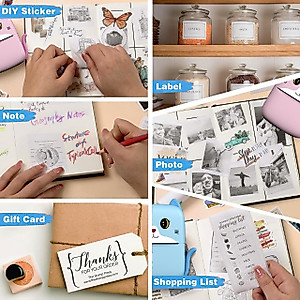 Thermal Mini Printer, Wireless Inkless Sticker & Label Maker with Tape, Bluetooth Machine Buddy for Phone iOS&Android, Free Cut Pocket Printer for Notes&Children DIY, Instant Photo Printing (Pink)