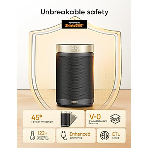 Dreo Space Heater, Portable Electric Heaters for Indoor Use with Thermostat, Digital Display, 1-12H Timer, Eco Mode and Fan Mode, 1500W PTC Ceramic Fast Safety Heat for Office Bedroom Home