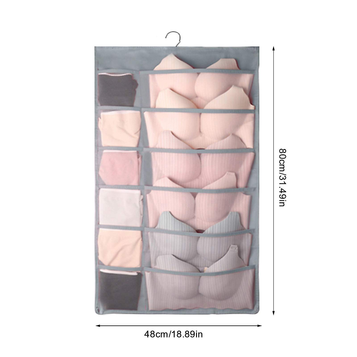Souarts Closet Hanging Underwear Storage, 36 Pockets Wardrobe Bra Socks Underwear Organizer, Double Sided Hanging Storage Bags, Space Saver Home Storage(Gray)