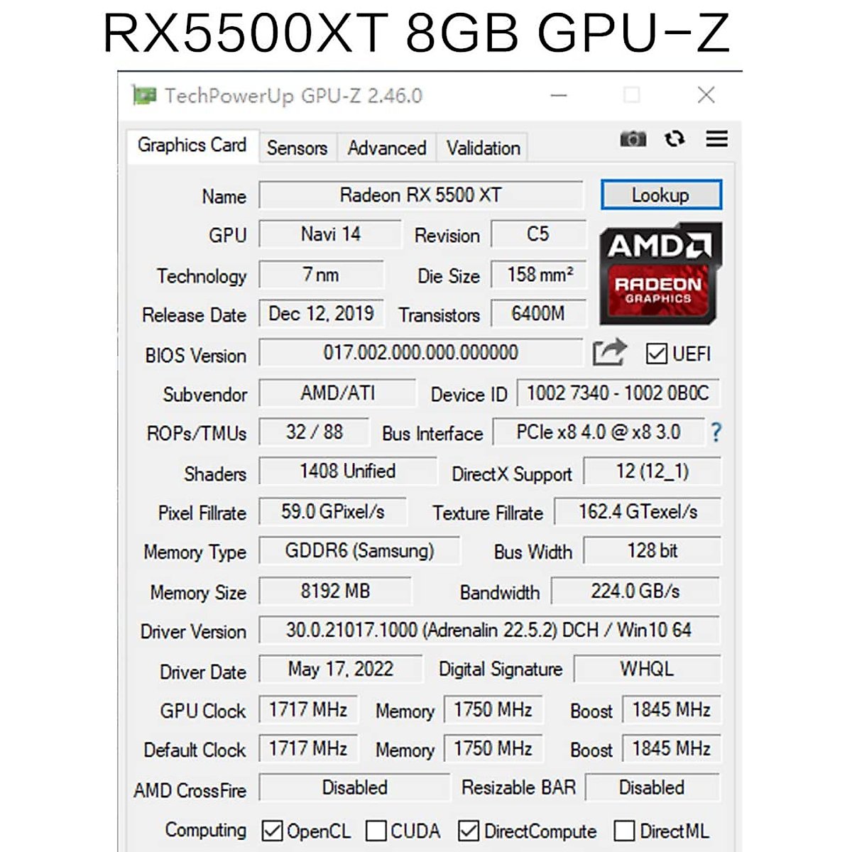 51RISC RX 5500 XT Graphics Card, 8GB GDDR6 128bit PCIe 4.0 HDMI DisplayPort Gaming Video Card for Desktop (Radeon RX 5500 XT)