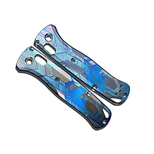 Blue Flamed FALCON engraved Titanium Scales for Benchmade Bugout 535