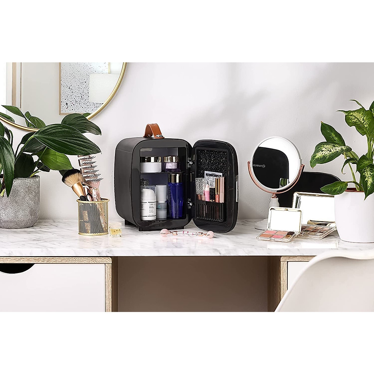 Subcold Pro4 Luxury Mini Fridge Cooler 4 Litre / 6 Cans AC & Exclusive USB ECO Power Option | Portable Small Refrigerator For The Office, Bedroom, Car, Travel, Skincare & Cosmetic (Black)