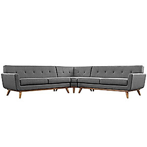 Modway L Shaped Sectional Sofa Engage Mid-Century Modern Upholstered Fabric Gray
