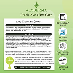 Aloderma Hydrating Face Cream for Dry Skin Made with 70% Organic Aloe Vera - Natural Hydration with Hyaluronic Acid & Arginine - Nourishing Aloe Vera Face Cream - Moisturizing Dry Skin Cream, 1.7oz