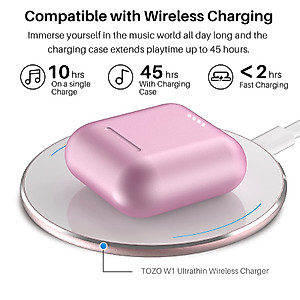 TOZO T6 True Wireless Earbuds Bluetooth 5.3 Headphones Touch Control with Wireless Charging Case IPX8 Waterproof Stereo Earphones in-Ear Built-in Mic Headset Premium Deep Bass Rose Gold