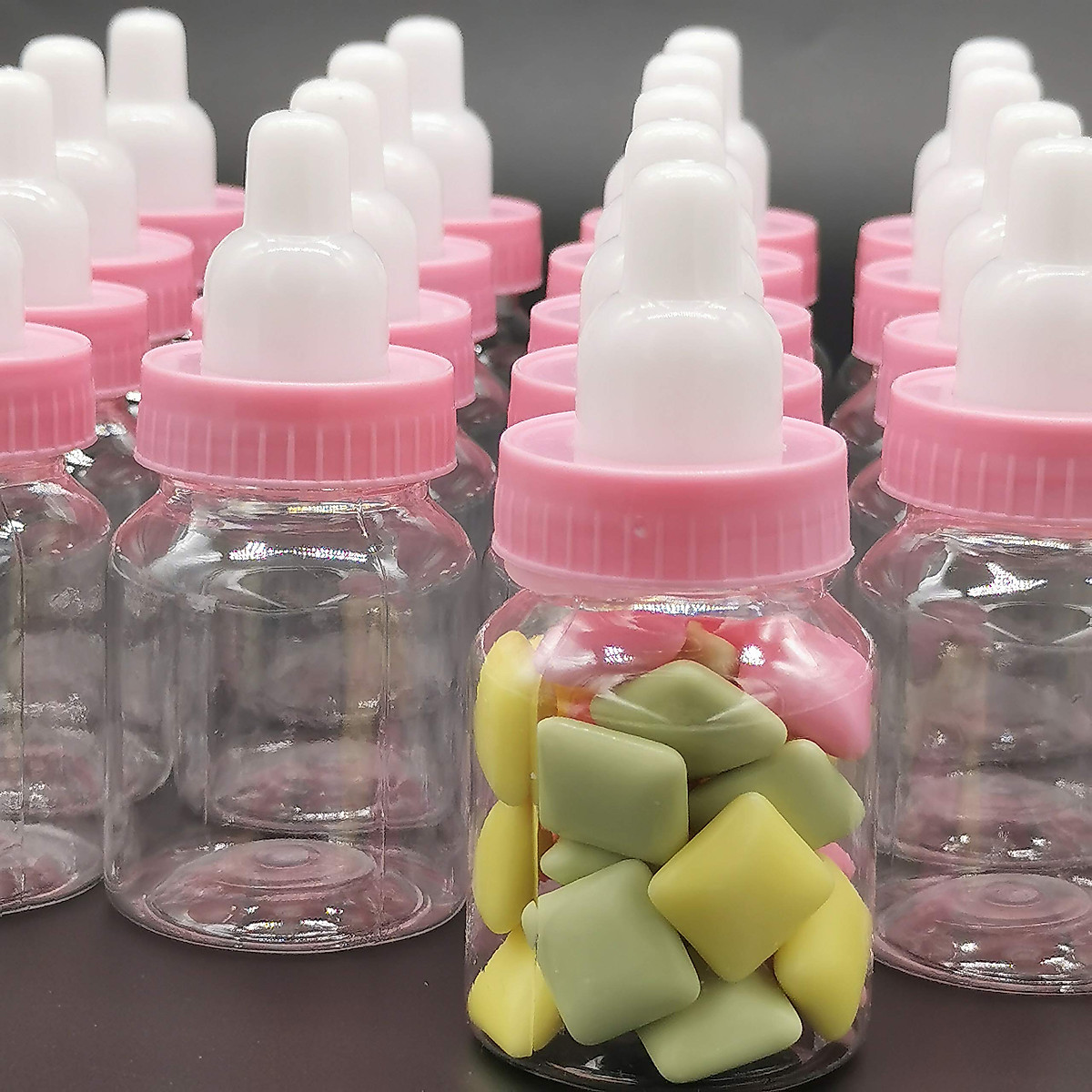 Jessica welcomes you Bottles with Removable Pink Tops for Baby Showers, Parties, and Favors (24 Pink)