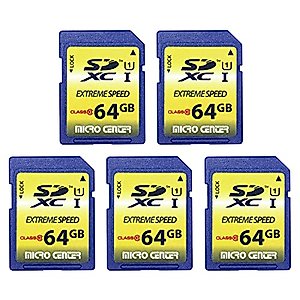 64GB Class 10 SDXC Flash Memory Card Full Size SD Card USH-I U1 Trail Camera Memory Card by Micro Center (5 Pack)