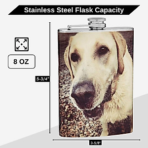 Top Shelf Stainless Steel Hip Flask Holding 8 oz | Pocket Size Leak Proof Screw-On Cap | Personalized with Pet Photo Design alcohol flask | Black Metallic Wrapped Vinyl Finish