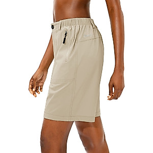 Pudolla Women's Quick Dry Stretch Hiking Shorts Lightweight UPF50+Shorts for Women with Zipper Pockets (Khaki Large)