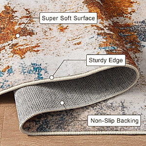 Area Rug Living Room Rug, 5x7 Modern Abstract Washable Rug Grey Non Slip Foldable Faux Wool Vintage Rug, Fluffy Non-Shedding Faux Wool Carpet for Living Room, Bedroom, Dining Room, Kids Playroom