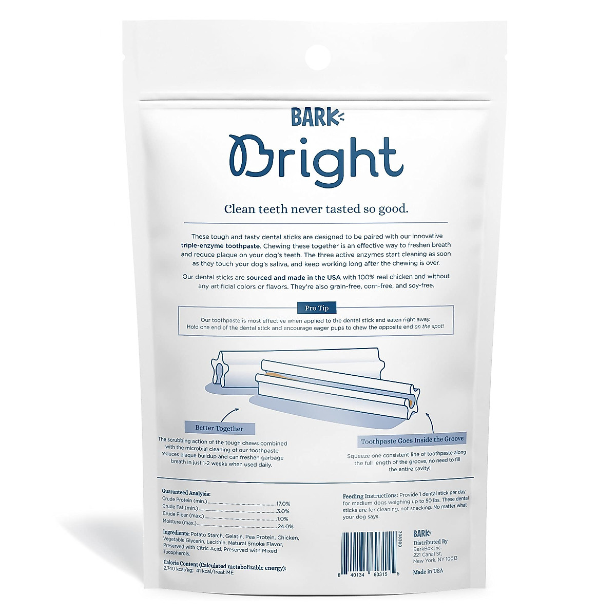 BARK Bright Dental Sticks for Medium Dogs Chews, 15.87 oz., Count of 30