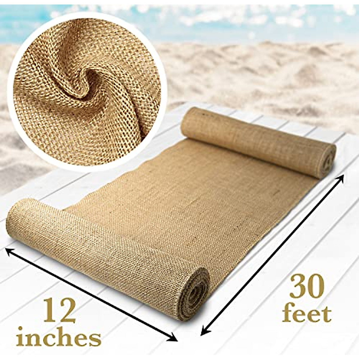 Natural Burlap Table Runners – 12 Inch x 30 Foot Burlap Roll for Dining Room Table, Mantel and Outdoors – Rustic Farmhouse Jute Table Runner Décor for Parties, Weddings, and Holidays