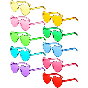 CHENGU 10 Pairs Heart Shape Sunglasses Rimless Heart Glasses Frameless Glasses Candy Color Transparent Sunglasses Colorful Party Favors Eyewear for Women Teens Valentine's Day Cosplay Party Favors