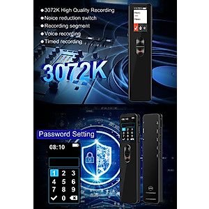 64GB Digital Voice Recorder, 3072KBPS Voice Activated Recorder One-Touch Recording with Playback, Noise Cancellation with Password, Bluetooth, Dictaphone Recorder for Lectures, Meetings, Interviews