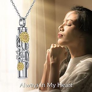 ONEFINITY Urn Necklaces for Ashes Sterling Silver Sunflower Flower Bar Cremation Necklace Memory Jewelry for Women