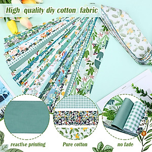 Kingdder 70 Pcs Floral Cotton Fabric Patchwork Roll 2.55 x 39.4 Inch Cotton Quilting Fabric Roll up Cotton Fabric Quilting Strips Precut Patchwork Roll for Craft Sewing DIY Crafts(Green Flower)