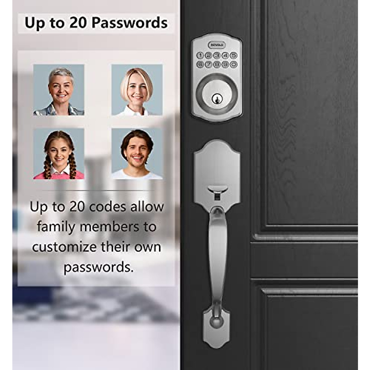 Revolo Electronic Keypad Deadbolt, Keyless Entry Door Lock, Keyed Entry, Auto Lock, Door Lock with Handle, Front Door Handle Sets, Anti-Peeking Password
