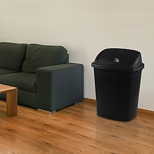 Julyeen 4 Pack Swing Top Trash Can, 6 Gallon Plastic Garbage Bins with Swing Lid, Black