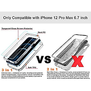 COOLQO Compatible for iPhone 12 Pro Max Case 6.7 Inch, and [2 x Tempered Glass Screen Protector] Clear 360 Full Body Coverage Silicone Protective 13 ft Shockproof Phone Cover
