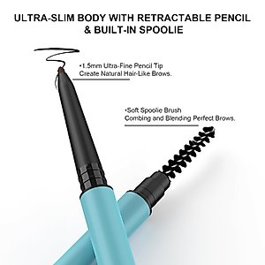 TurritopsisD Ultra-thin Brow Pencil 【2-Pack Light Brown】 Eyebrow Pencil Waterproof Smudge-proof Precise Fine-tip Ultra-slim Built-in Soft Spoolie Brush