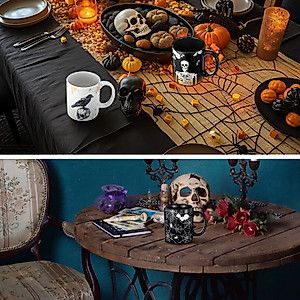 Teenyyou 8 Pcs Vintage Halloween Mug 14 oz Goth Coffee Cup Gothic Ceramic Drinking Cup with Skull Skeleton Spider Crow Pattern Witchy Gothic Gifts for Women Halloween Birthday Party Home Decoration