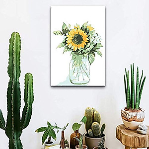 Ginkko Paint by Numbers for Adults Beginner & Kids Ages 8-12 with Wooden Frame Easy Acrylic on Canvas 9x12 inch with Paints and Brushes, Vase Sunflower(Include Framed)