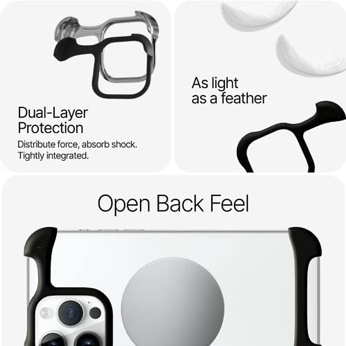 Arc Pulse Designed for iPhone 14 Pro Phone Case (2023), Sleek Minimalist Protective Shock Absorption Aerospace Grade Aluminum Shells + Elastomer Inlays Easy Fit 6.12 inch (Aluminum Matte Black)