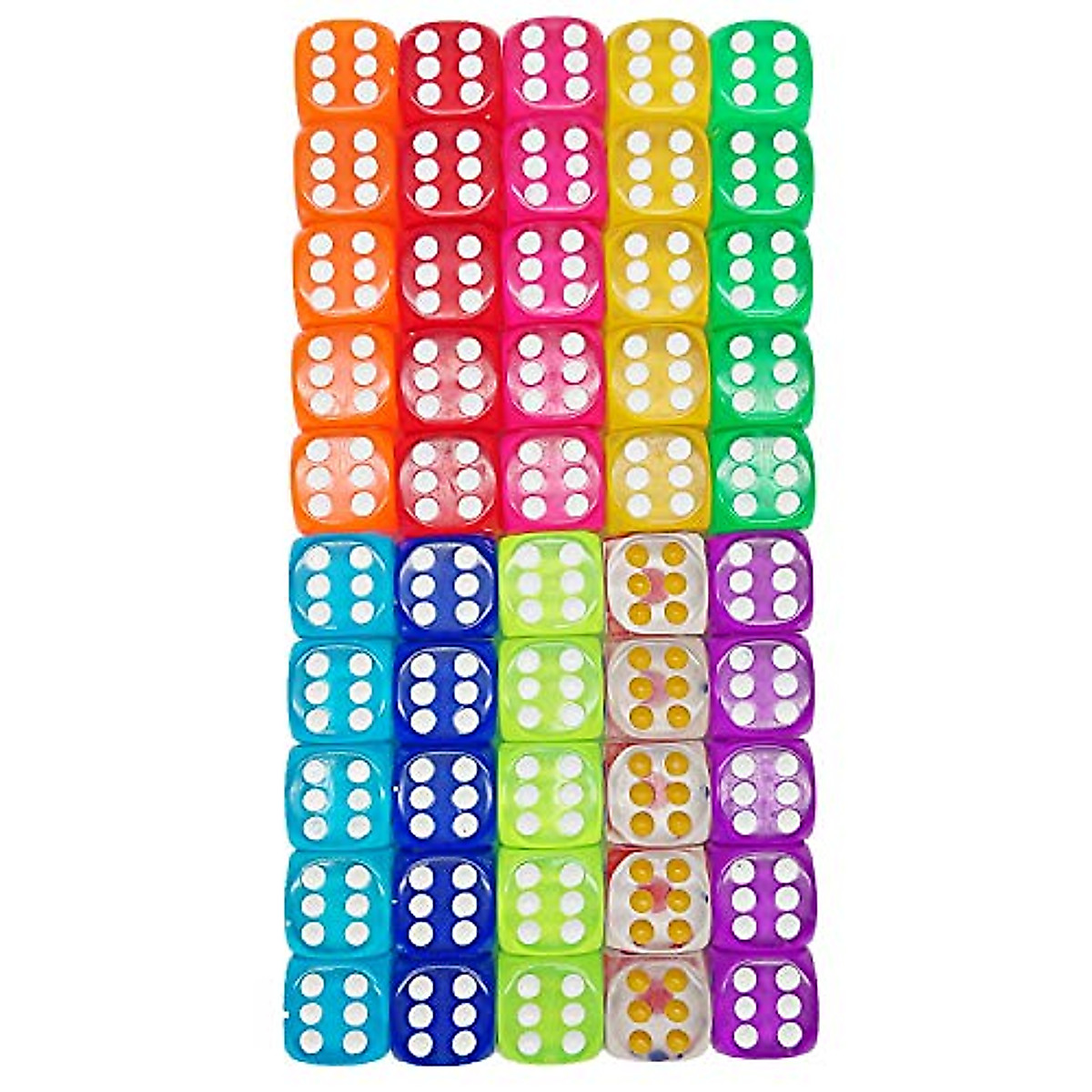 50 Pack 6 Sided Game Dice 16MM Acrylic Dice for Board Games and Teaching Math, 10 Colors