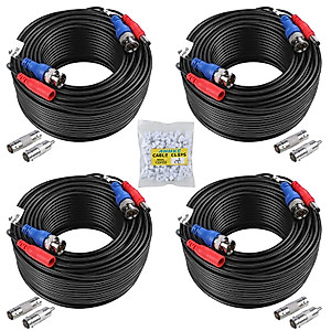 SANNCE 4-Pack 100ft BNC Video and Power Security Camera Cable with BNC Connectors and RCA Adapters for CCTV Camera System 100pcs Cable Clips (Black)