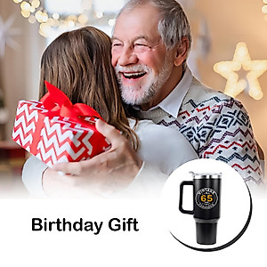 Qeenking 65th Birthday Gifts for Him Her - Birthday Tumbler for Women Men Dad Mom - 40 OZ Stainless Steel Cup Travel Mug Water Bottle with Handle and Straw - The Best Birthday Gift Ideas