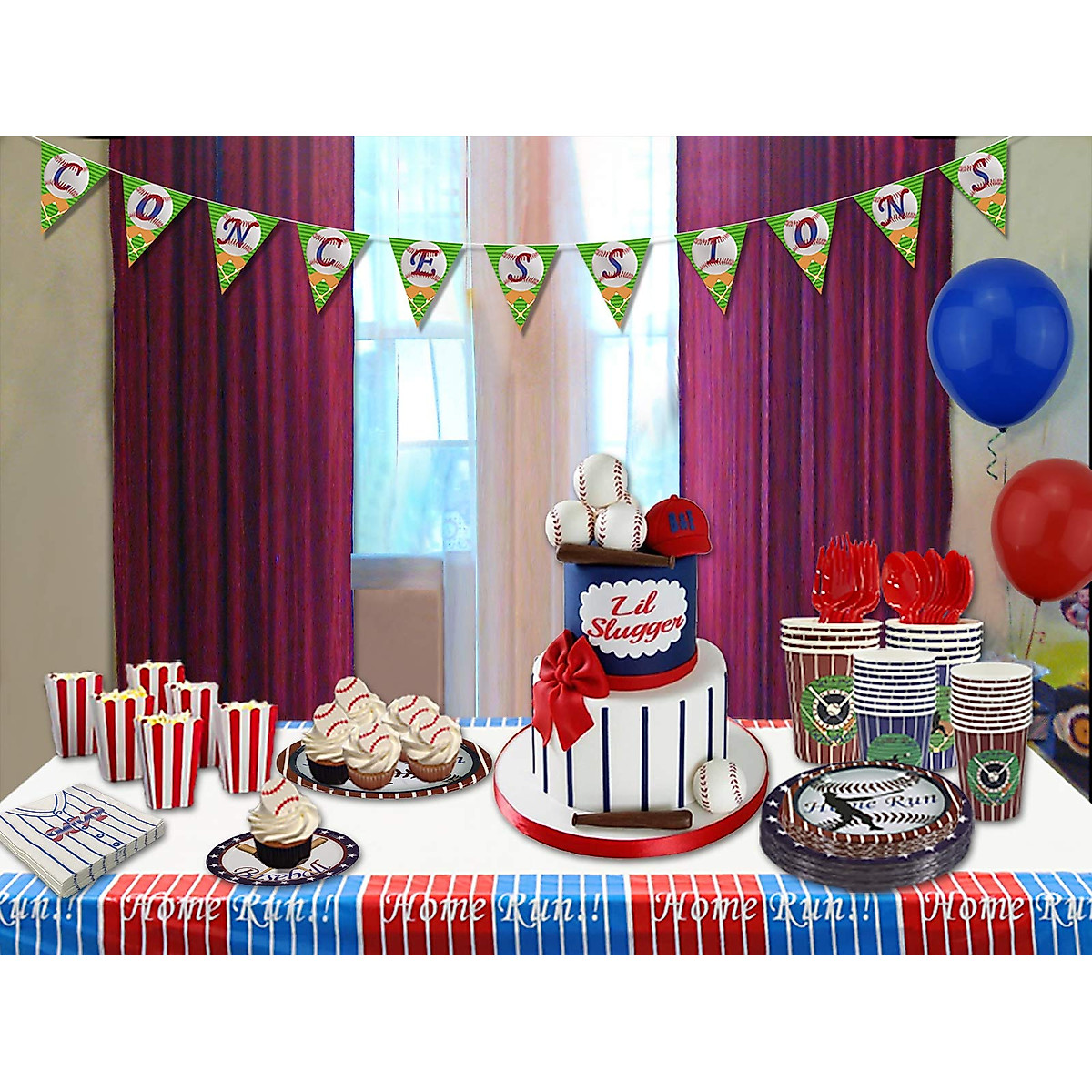 Baseball Party Supplies Sports Tableware Party Pack for Baseball Themed Birthday Party Including Plates, Cups, Napkins, Spoons, Knives, Forks, Tablecloth, Banner Serves 20