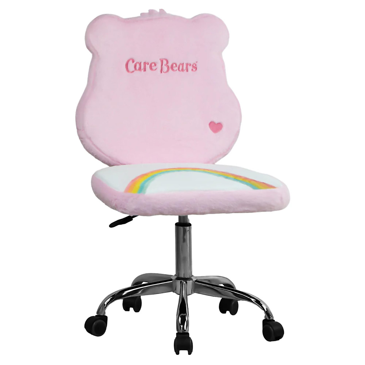 Impressions Vanity Care Bears Cheer Bear Swivel Vanity Chair for Bedroom, Armless Makeup Desk Chair with Wheels, Adjustable Height, Soft Teddy Fur Fabric and Comfy Foam Padded Seat