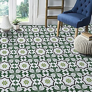 Peel and Stick Floor Tile Dark Black and Green Vinyl Flooring, Total 20 Pieces, for Home Decoration