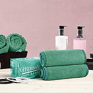 Makeup Remover Microfiber Face Cloths 2 pack, Reusable, 6 Hair Ties (2 Count, Seafoam)