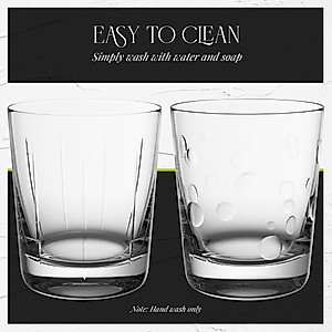 Fifth Avenue Crystal Medallion Old Fashioned Glasses Set of 6, 9.5 oz, Durable Etched Patterns, Textured Rock Glasses, Drinking Cups for Vodka, Bourbon, Liquor, Scotch Tumbler for Bar