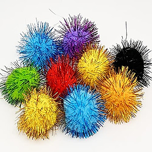 MYYZMY 24 Pcs Cat Balls Toys, 1.8 Inch Sparkle Balls, Tinsel Glitter Pom Pom Balls Cat's Favorite Toys, Random Color