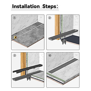 HTOH Shower Drain, Linear Shower Drain 24 Inch(Brushed Nickel),Modern 304 Stainless Steel Shower Floor Drain with Grate Removable, Adjustable Leveling Feet, Rectangular Shower Drain