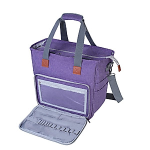 LUXJA Knitting Bag with Shoulder Straps, Yarn Bag for Carrying Projects, Knitting Needles, Crochet Hooks and Other Accessories, Purple