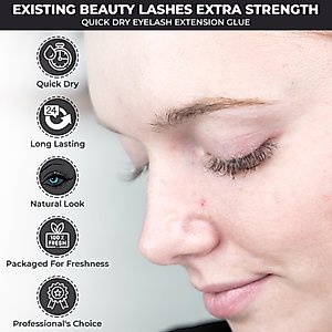2 Pack Extra Strong Eyelash Extension Glue Adhesive for Professional Eyelash Extension Artists for Individual Eyelash Extensions: Drys in 1-2s with 6-7 Week Retention 5ml by Existing Beauty Lashes