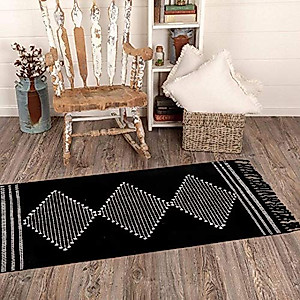 Boho Kitchen Rugs,2'x4.3' Washable Black Bathroom Rug Runner, Cotton Woven Tassels Diamond Soft Indoor Mat Hallways Carpet for Laundry Entryway