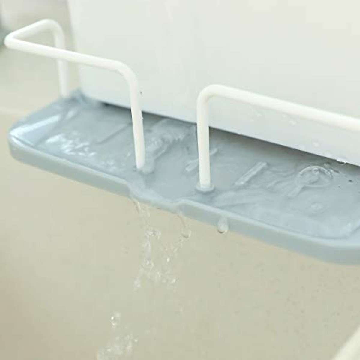 KeFanta Sink Counter Caddy, Plastic Dish Sponge Holder, Kitchen Brush and Scrubber Organizer with Drain Tray