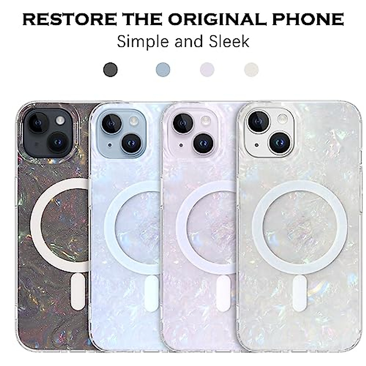 YINLAI Case for iPhone 14 / iPhone 13 [Compatible with MagSafe] Magnetic Slim Glitter Bling Sparkly Pearl Mother-of-Pearl Seashell Women Girly Soft Shockproof Protective Phone Cover 6.1 Inch, White