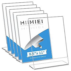 HIIMIEI Acrylic Slant Sign Holder 8.5x11 6 Pack, Plastic Table Menu Display Stand Holder, Plexi Single Ad Frame for Restaurants,Hotels,Stores