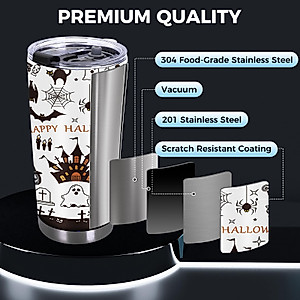 LATTPLYN Gifts for Halloween, Black Cat Halloween Tumbler with Lid, 20 oz Bat Spider Web Ghost Witch Printed Insulated Stainless Steel Travel Mug Horror Movies Lover Gifts for Friends, Coworkers