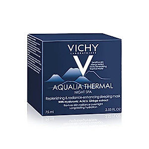 Vichy Aqualia Thermal Spa Face Night Cream and Overnight Mask with Hyaluronic Acid, Moisturizer for Face and Neck, Moisturizing Night Time Anti Wrinkle Cream, Light Scent, Paraben Free