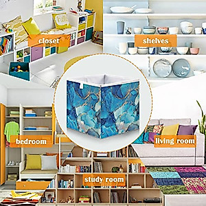 WELLDAY Storage Basket Turquoise Marble Pattern Foldable 11 x 11 x 11 in Cube Storage Bin Home Decor Organizer Storage Baskets Box for Toys, Books, Shelves, Closet, Laundry, Nursery
